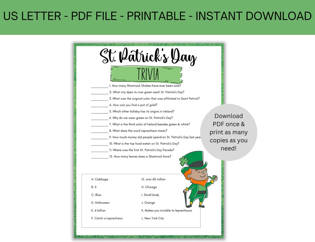 St Patricks Day Trivia Game, St Patricks Day Games, Classroom Trivia ...
