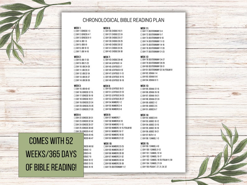 Chronological Bible Reading Plan, Printable Bible Reading Tracker ...