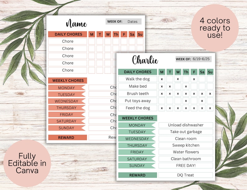 Chore Chart for Kids, Daily Chore Chart, Weekly Chore Chart, Chore ...