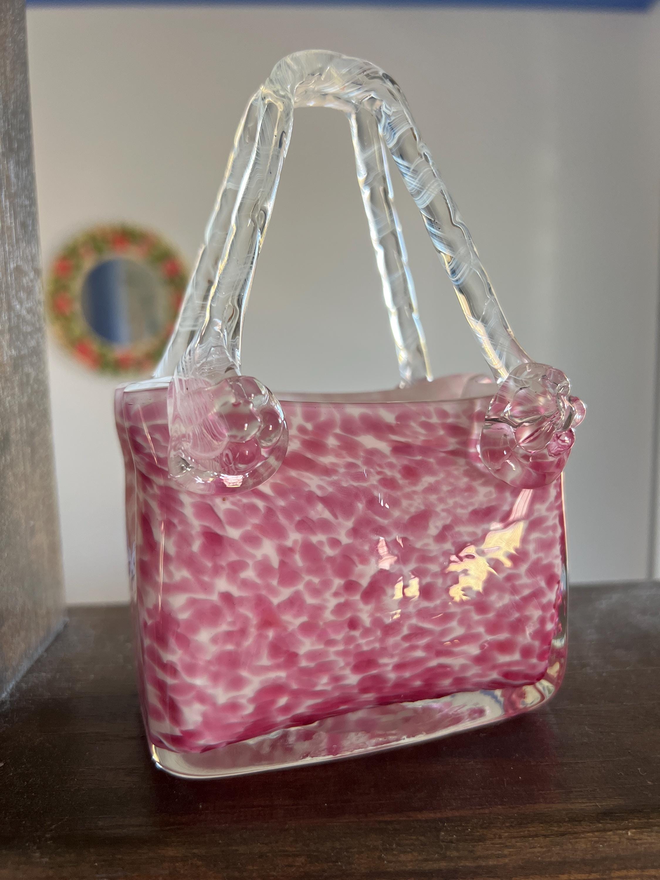 Pink Hand Blown Glass Confetti Bag Vase Solid Art Glass With Glossy ...