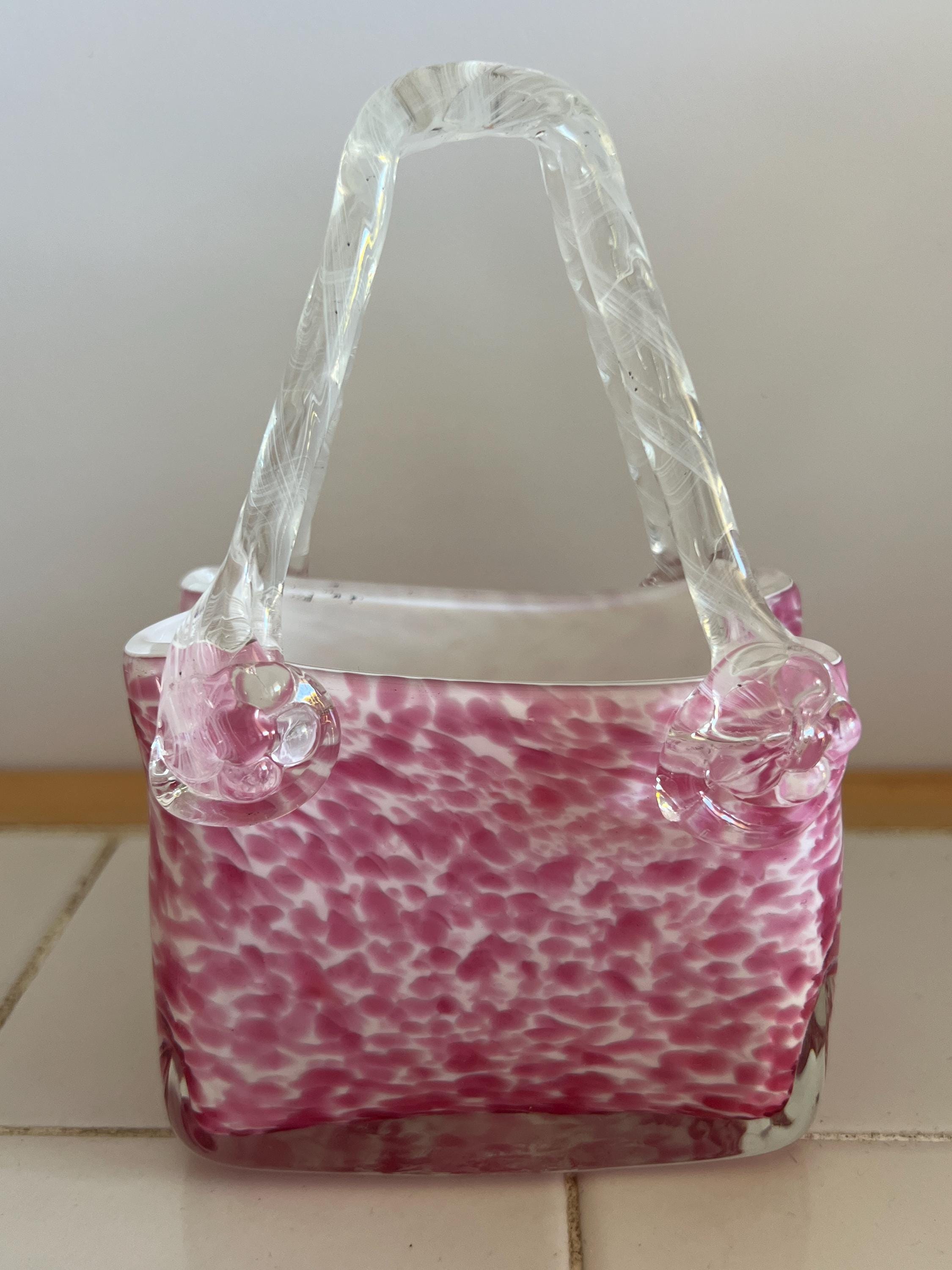 Pink Hand Blown Glass Confetti Bag Vase Solid Art Glass With Glossy ...
