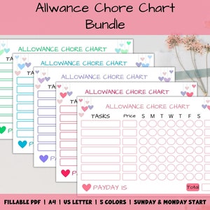 Allowance Chore Chart Editable, 5 Colors, How to Earn Money, Allowance ...