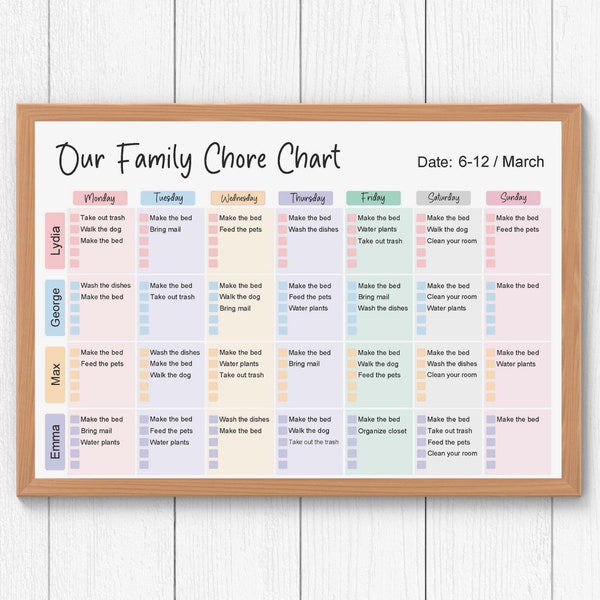 Editable Kids Chore Chart With Photo Printable Reward Chart, 6 Colors ...
