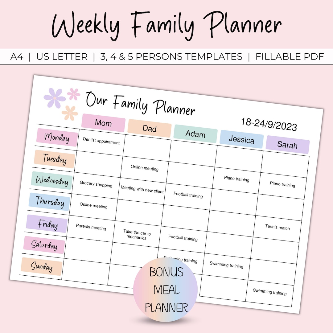 Weekly Family Planner Printable Family Calendar, Command Center for ...