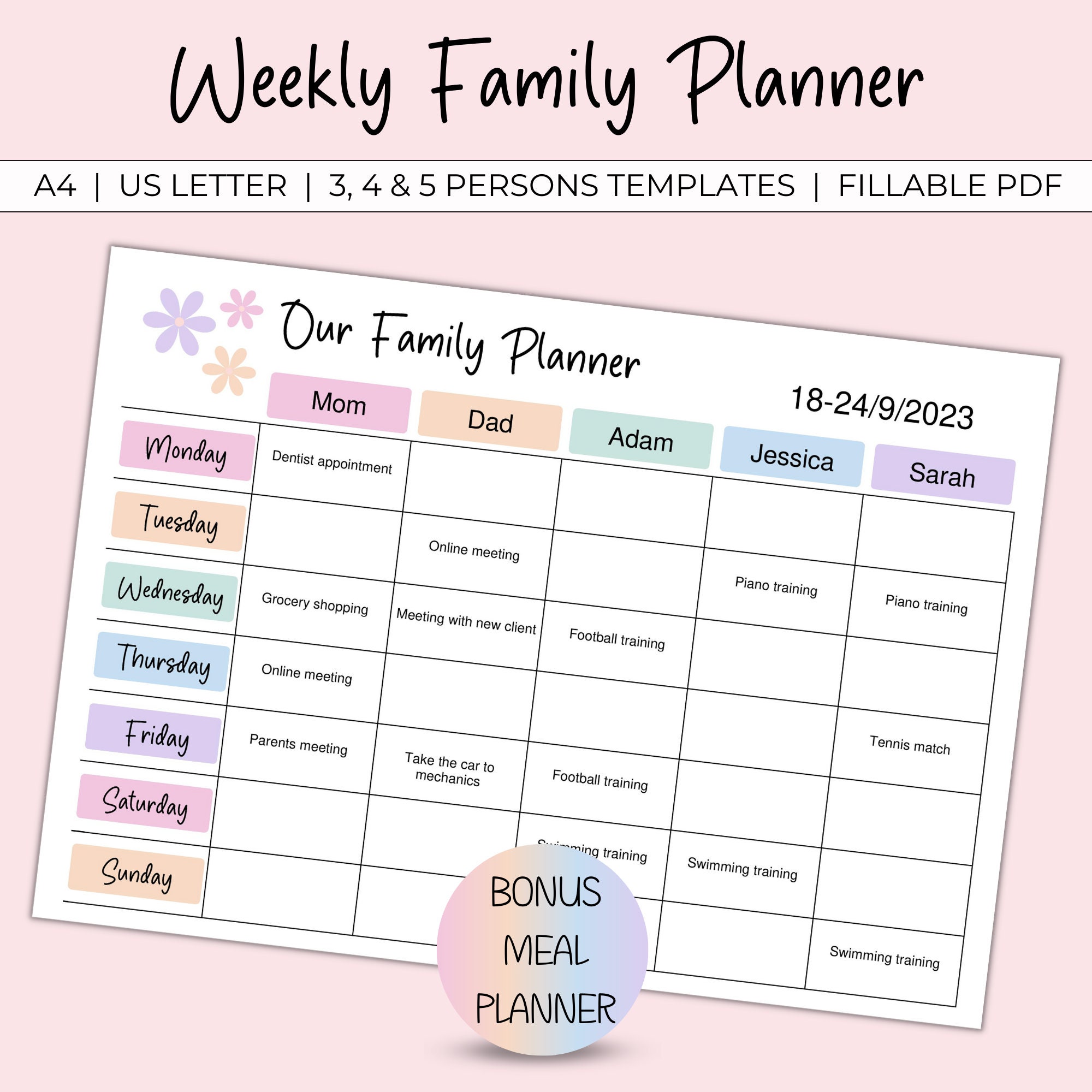 Weekly Family Planner Printable Family Calendar, Command Center for ...