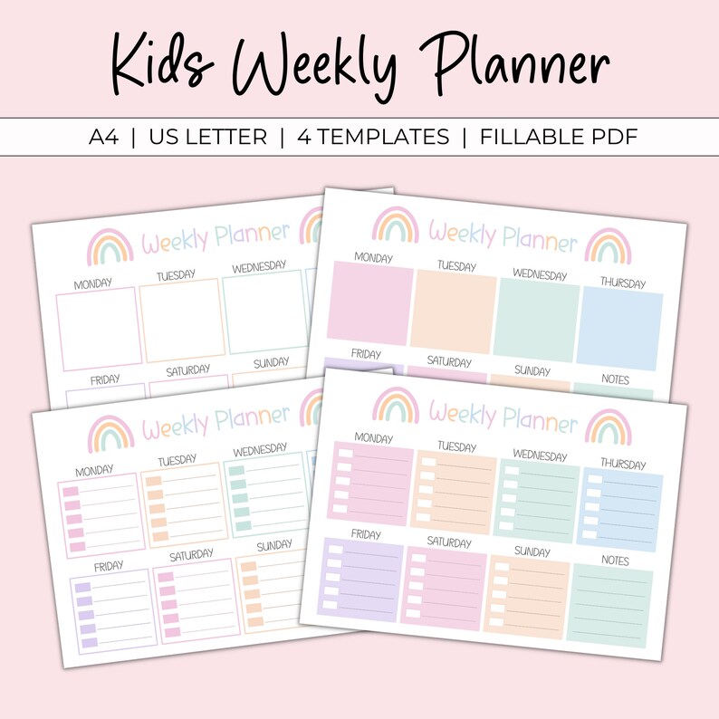 Kids Weekly Planner Printable Calendar, Activities Planner, Kids ...