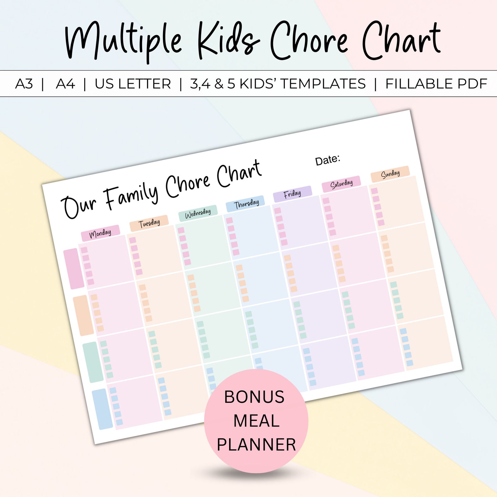 Multiple Kids Chore Chart Editable Family Chore Chart - Etsy