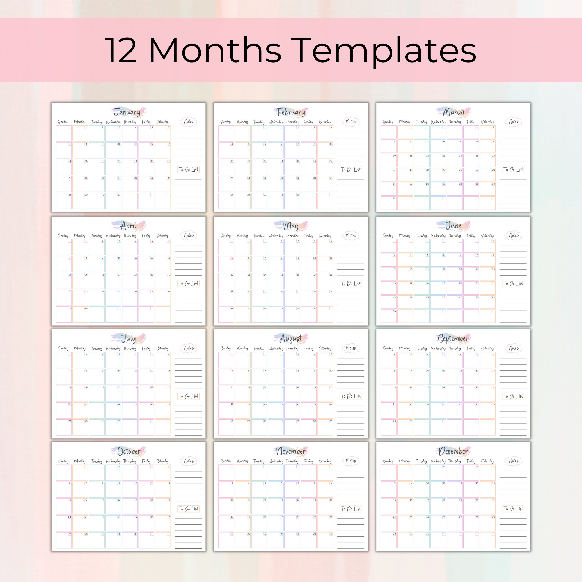 2024 Monthly Calendar Printable Editable Monthly Planner, 2 Templates ...