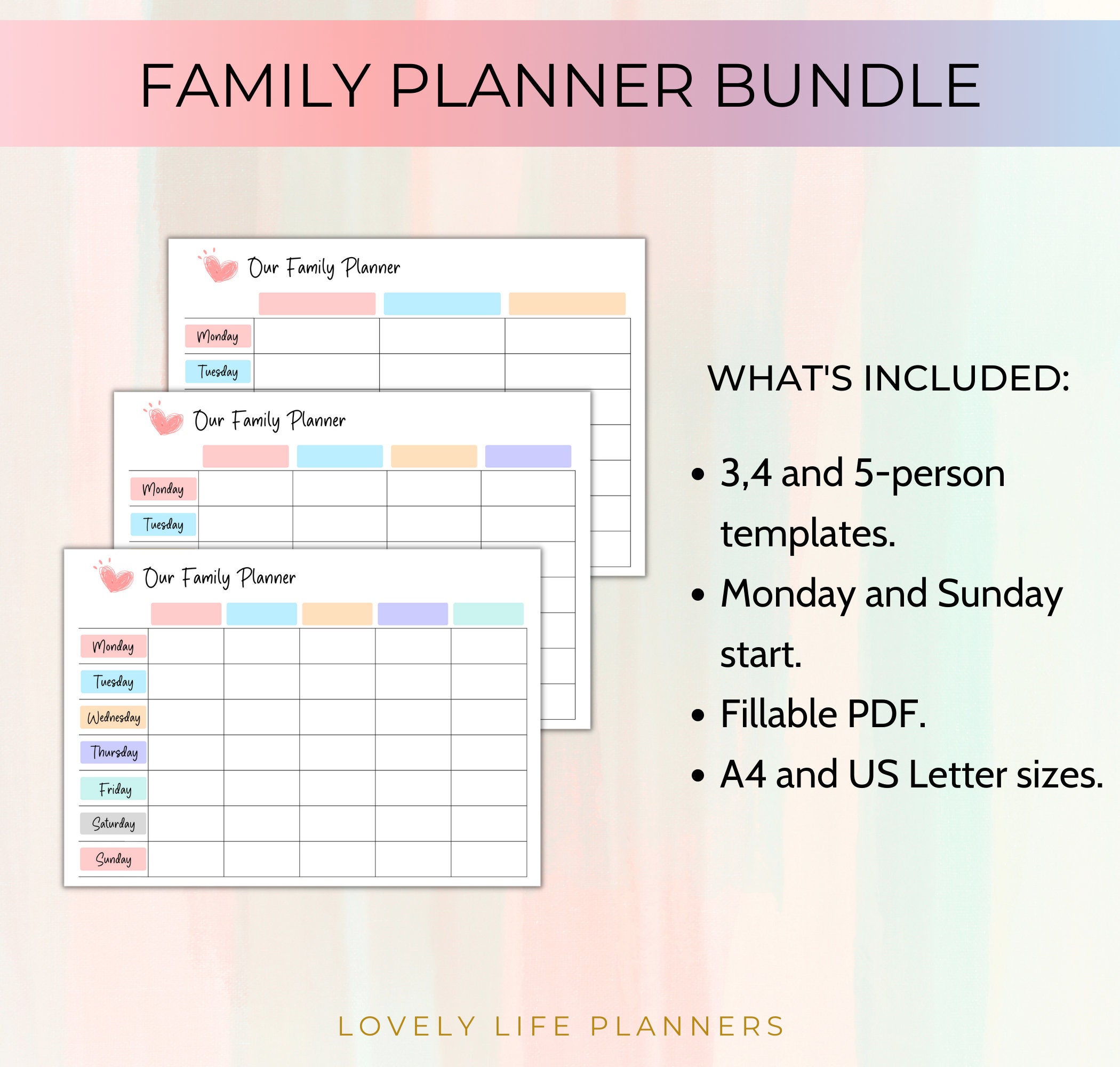 Family Organization Bundle Printable Family Chore Chart Weekly Family ...