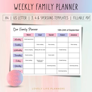 Weekly Family Planner Printable Family Calendar Editable Family ...