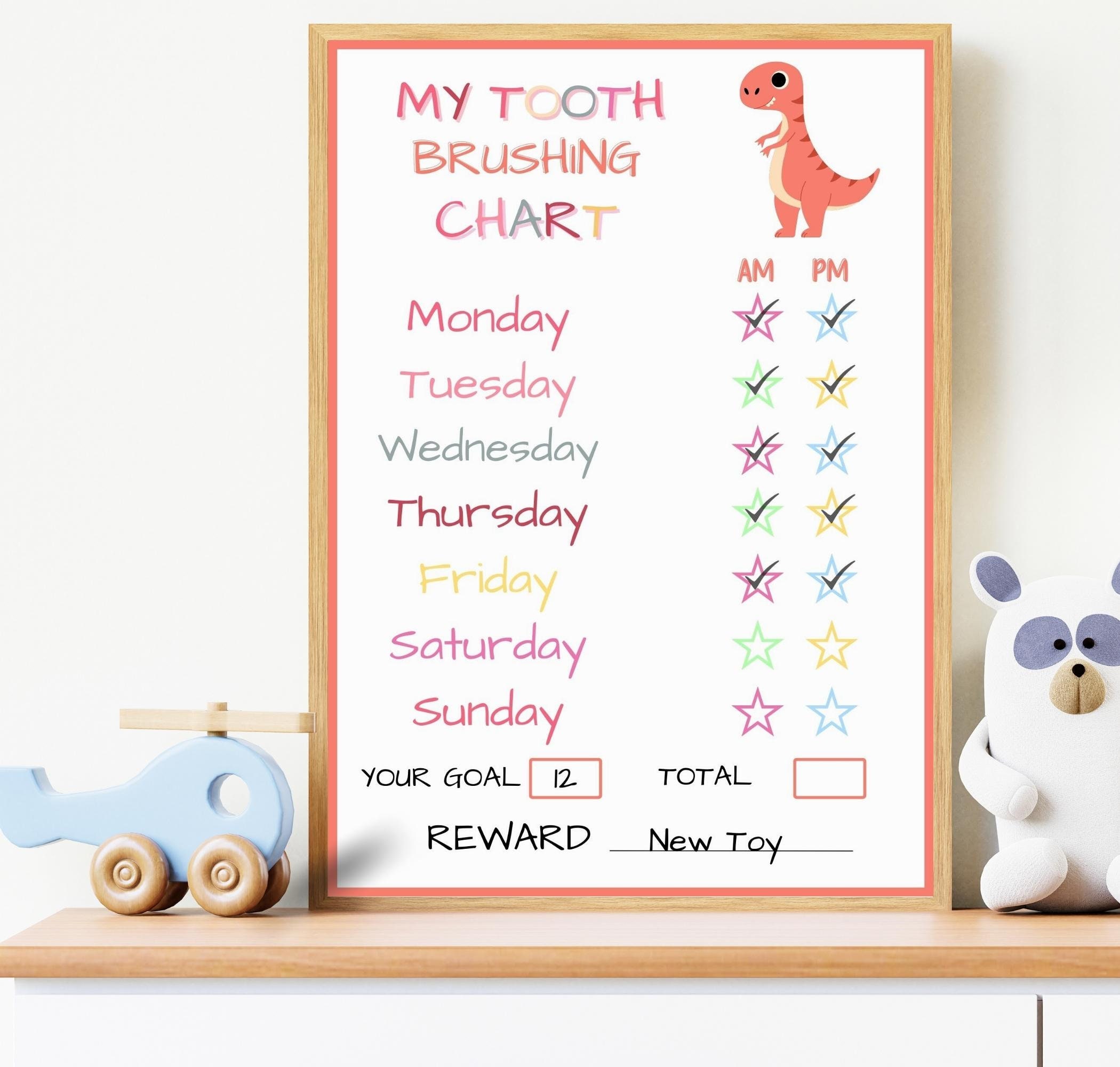 Kids Tooth Brushing Chart Boys Printable, A4, A5, Letter, Behavior ...