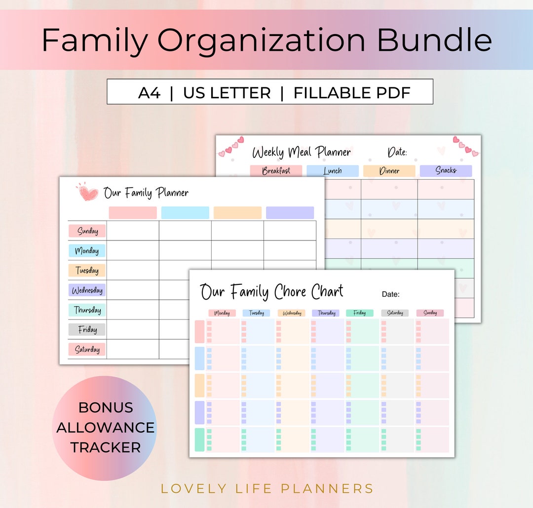 Family Organization Bundle Printable Family Chore Chart Weekly Family ...