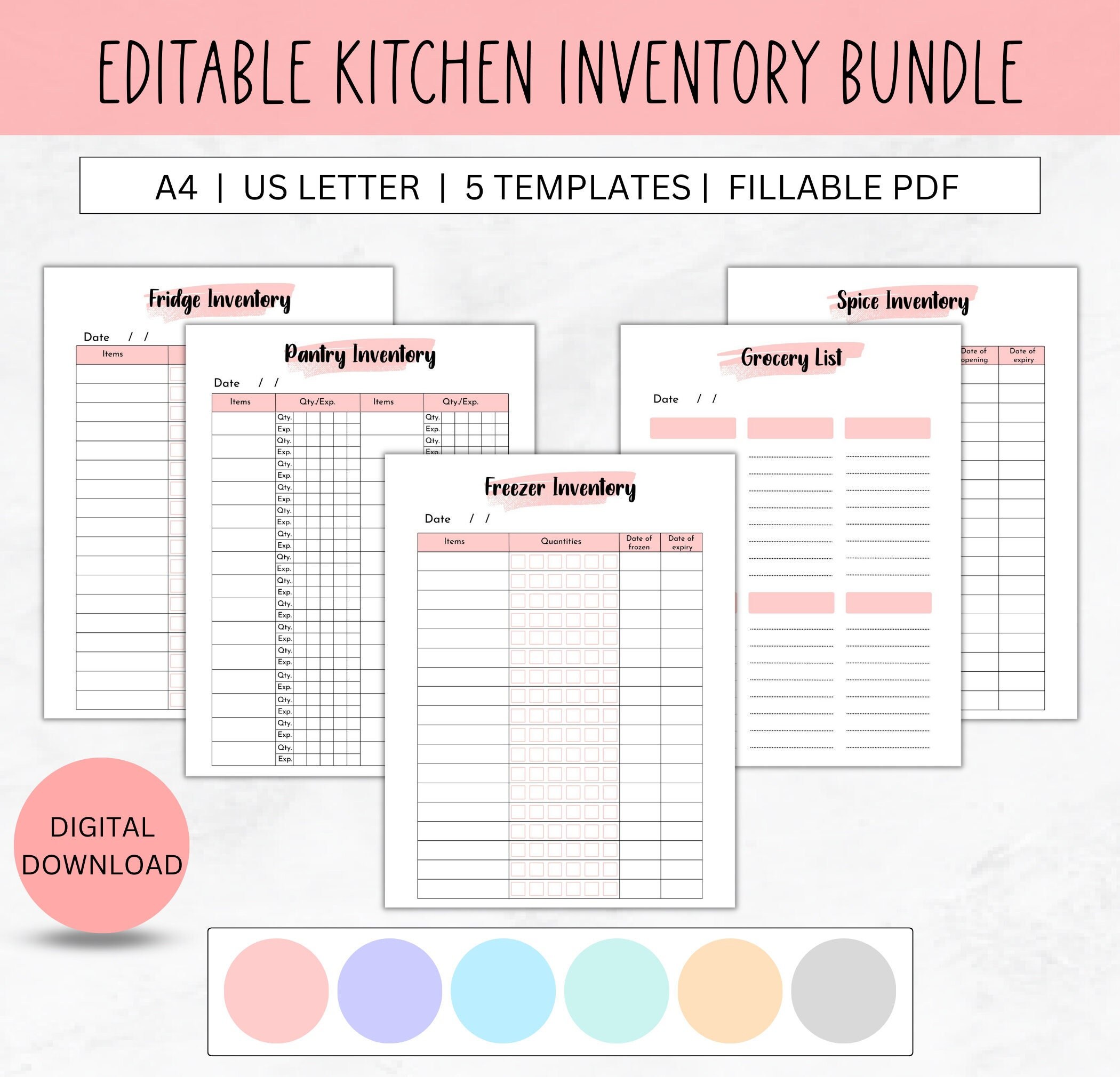 Editable Kitchen Inventory Printable, Pantry Inventory, Freezer ...