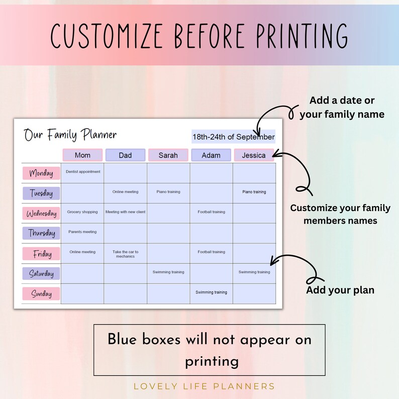 Weekly Family Planner Printable Family Calendar Editable Family ...