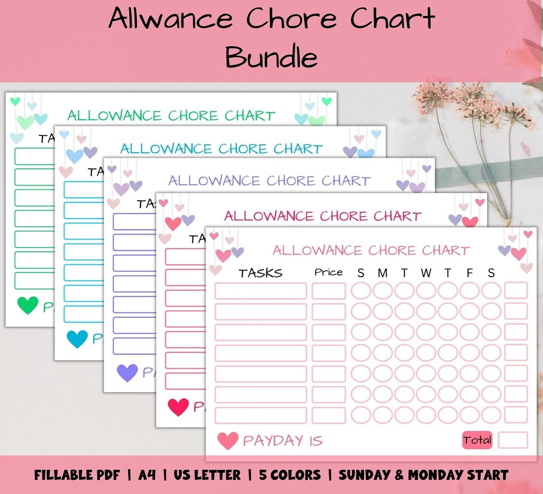 Allowance Chore Chart Editable, 5 Colors, How to Earn Money, Allowance ...