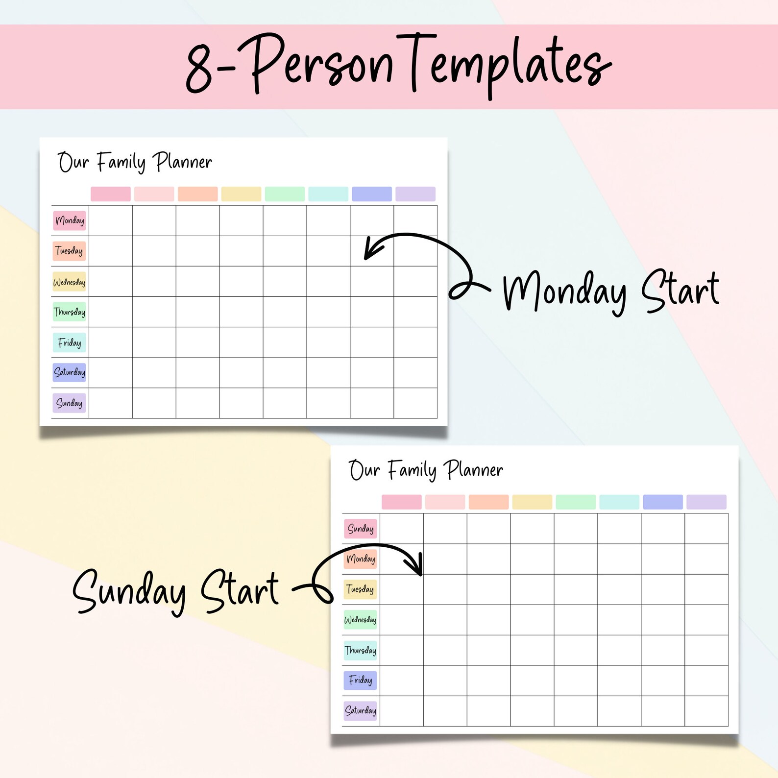 Weekly Big Family of 8 Planner Editable Busy Family Calendar Printable ...