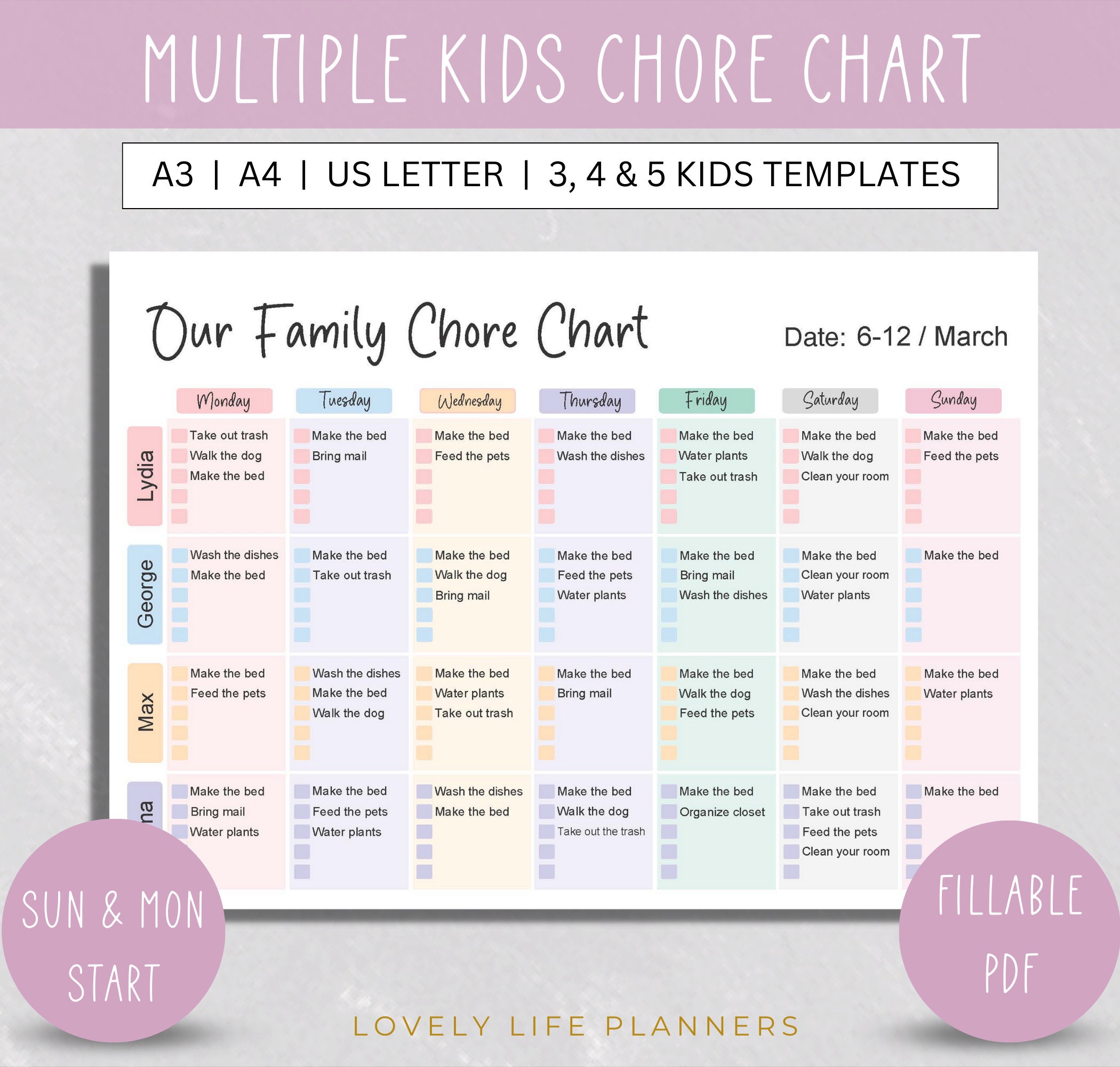 Multiple Kids Chore Chart Editable Family Chore Chart Printable ...