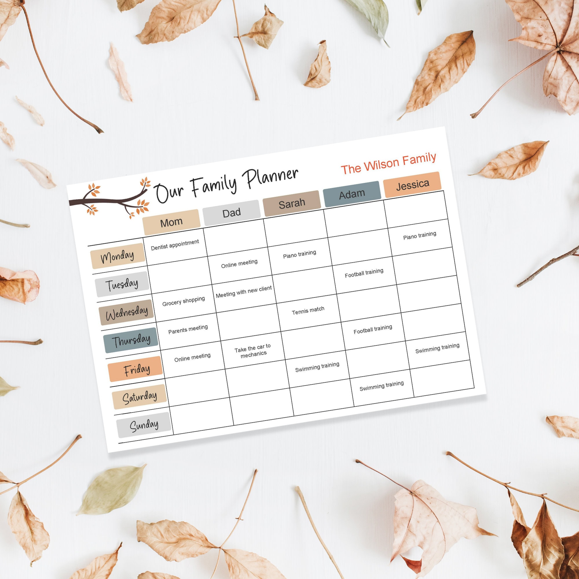 Autumn Weekly Family Planner Printable Family Calendar Editable Family ...