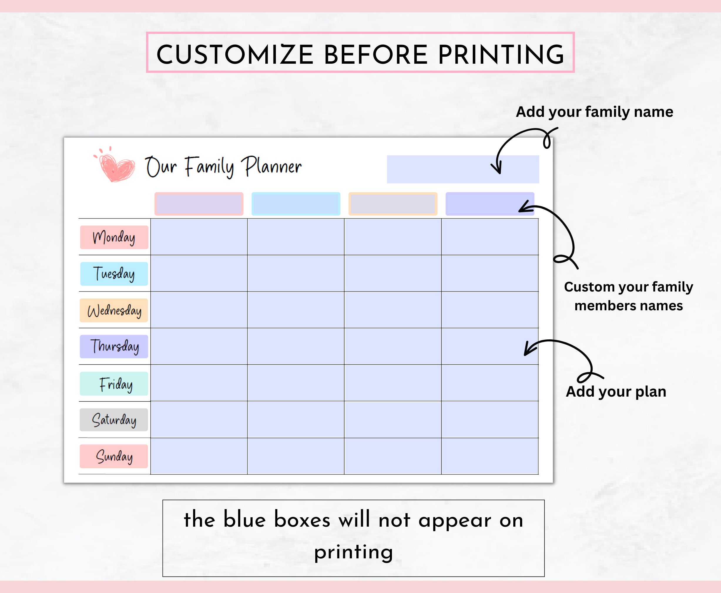 Weekly Family Planner Editable, Family Calendar, Family Calendar ...