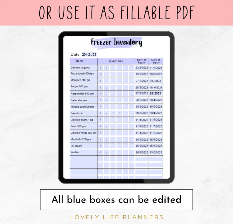 Editable Kitchen Inventory Printable, Pantry Inventory, Freezer ...