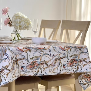 Vintage Tablecloth, Pheasant Birds French Pattern Table Cloth ...