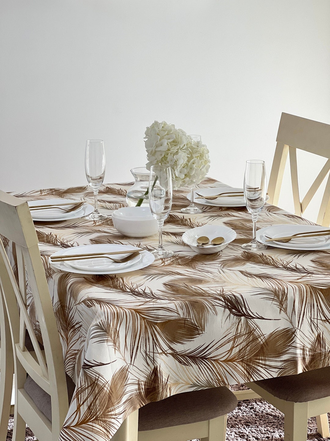 Feather Pattern Oilcloth Tablecloth, Vintage Tablecloth, Waterproof ...