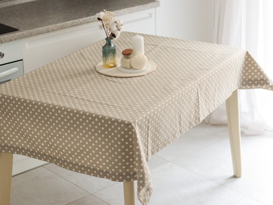 Polka Dot Beige Wipeable Tablecloth: Custom Waterproof Oilcloth - Etsy