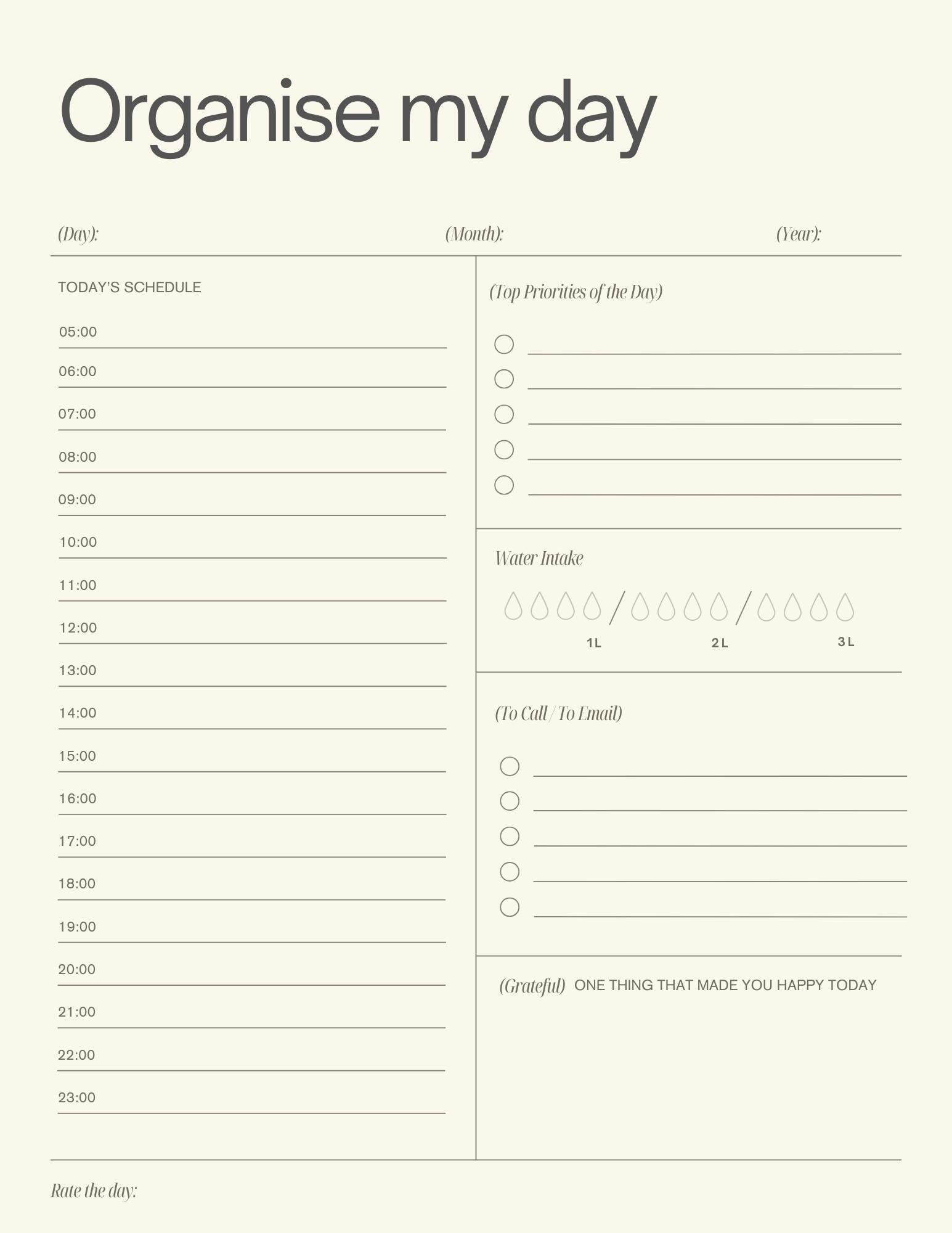 Daily Organiser Template | Organiser | Time Management | to Do List and ...