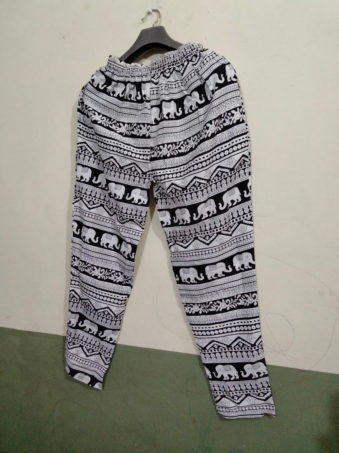 Harem Pants With Elephants in Black , Pants Made of Soft Viscose ...