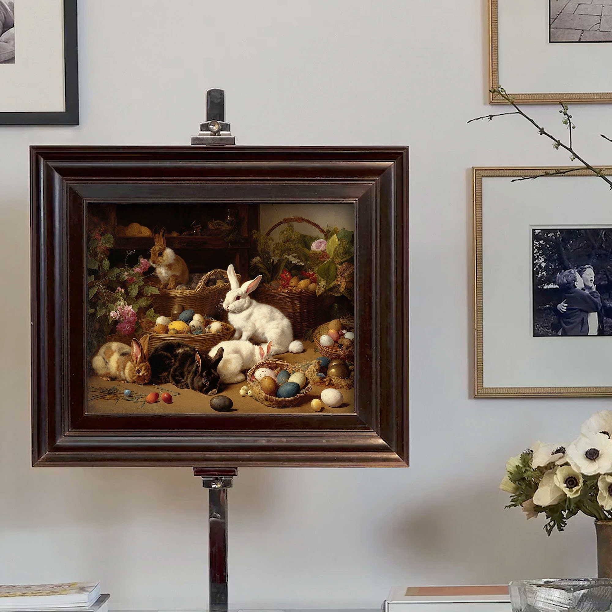 Antique Rabbits Oil Painting | Rustic Country Kitchen Decor | Family of ...