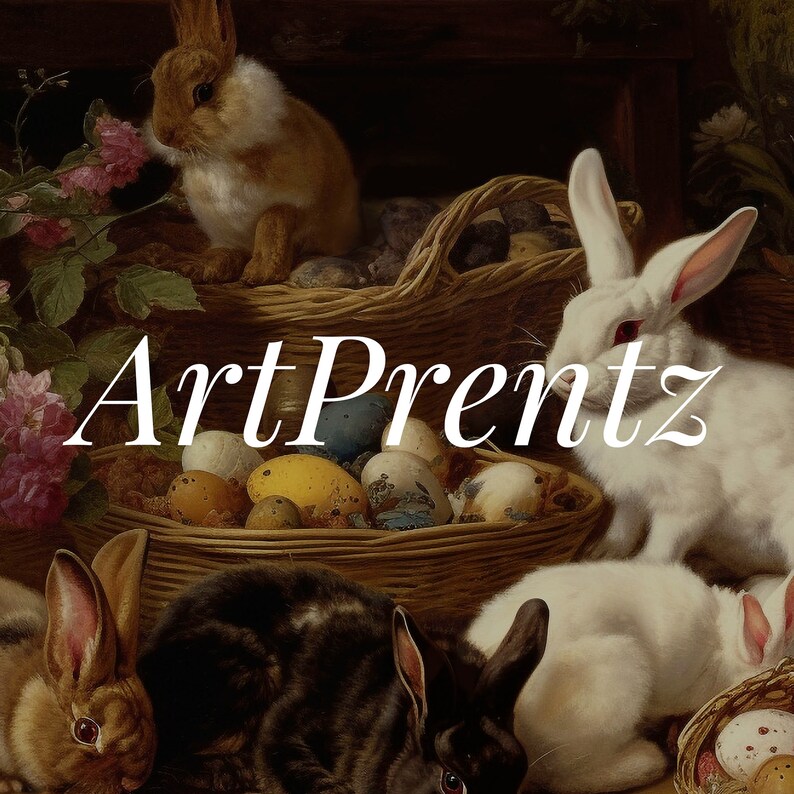 Antique Rabbits Oil Painting | Rustic Country Kitchen Decor | Family of ...