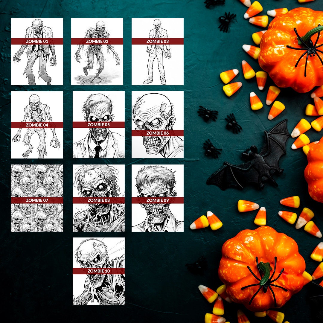 Zombie Pack 01 Coloring Book - Digital Download - Ultimate Halloween ...