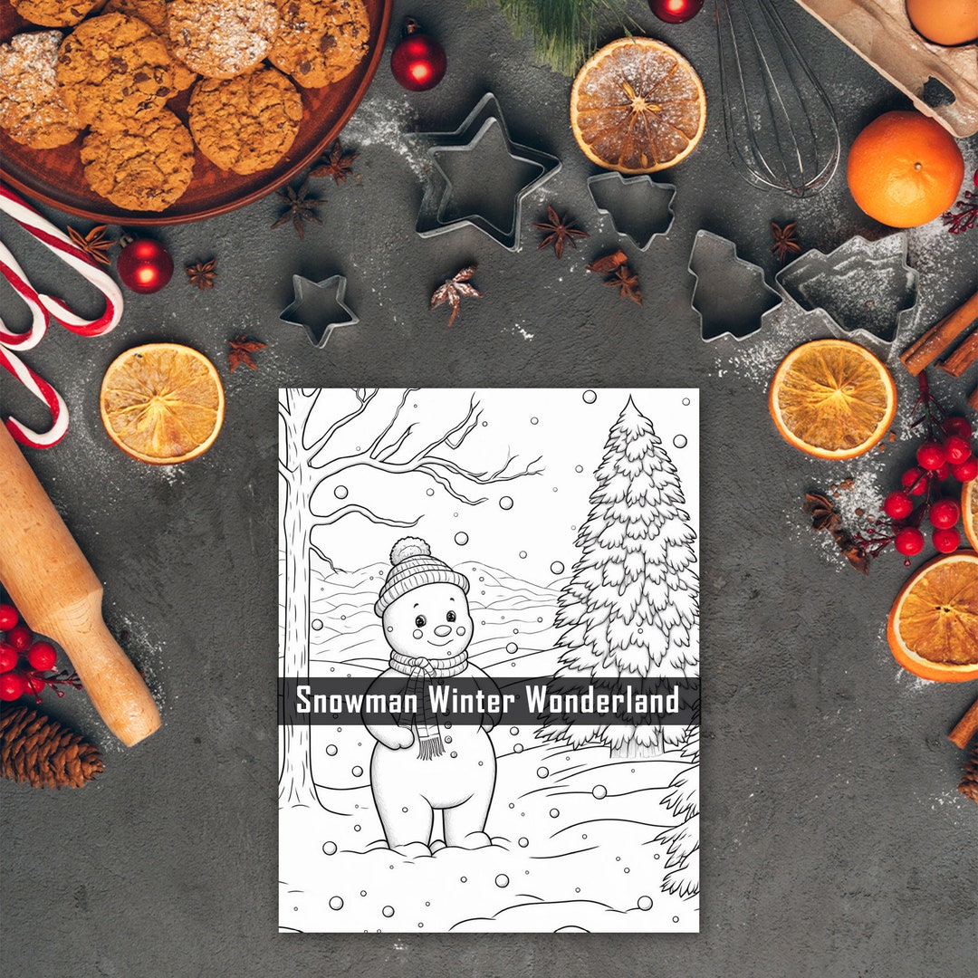 Snowman Winter Wonderland Printable Coloring Page - Etsy