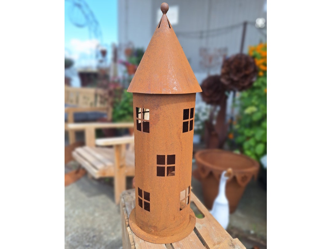 Rust Lantern Tower on Base Plate Large Height 58 Cm for Lighting Garden ...