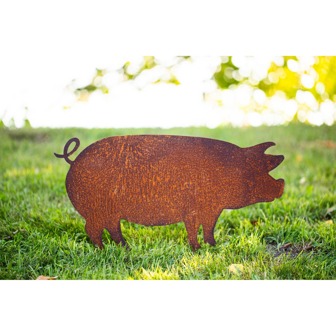 Pig, Domestic Pig, Lucky Pig, Rusty Garden Decoration, Garden Stake ...