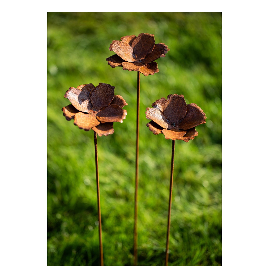 Bornhöft Set of 3 Garden Stakes Poppy Poppy Flower Poppy Capsule Metal ...