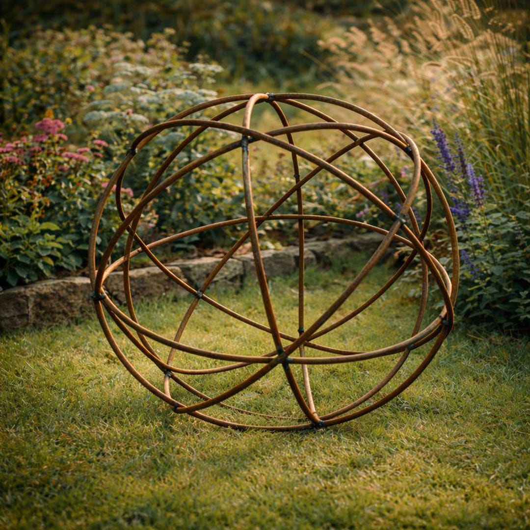 Garden Sphere Made of Round Iron, Flower-shaped Metal, Rust-colored ...