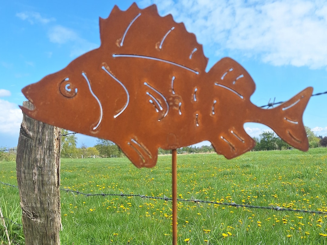 Garden Stake Fish Pike Perch XXL Flower Bed Stake Pot Stake Metal Rust ...
