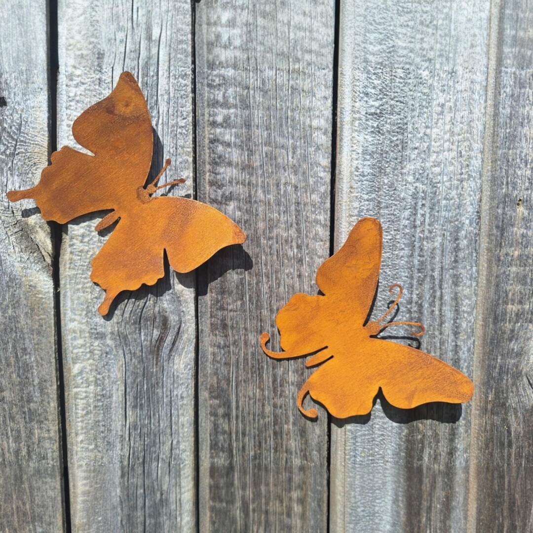 Garden Decoration Rust Butterflies, Set of 2, 14 X 12 Cm & 12.5 X 11 Cm ...