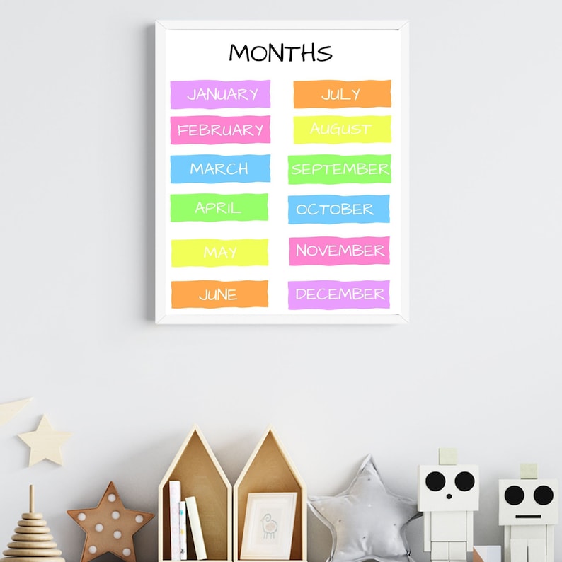 Months Poster, Months of the Year, Classroom Décor, Children's Wall Art ...