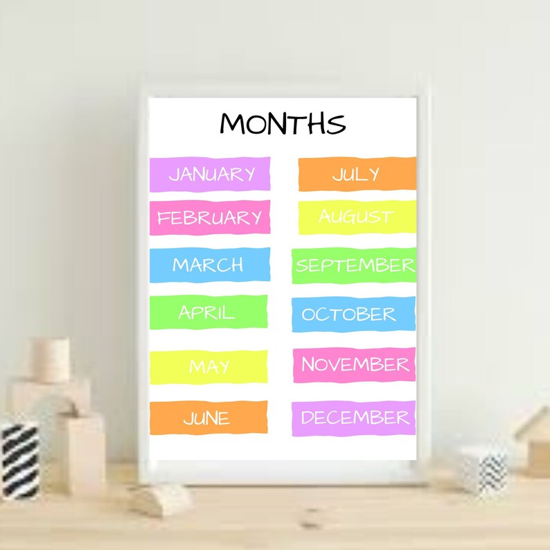 Months Poster, Months of the Year, Classroom Décor, Children's Wall Art ...