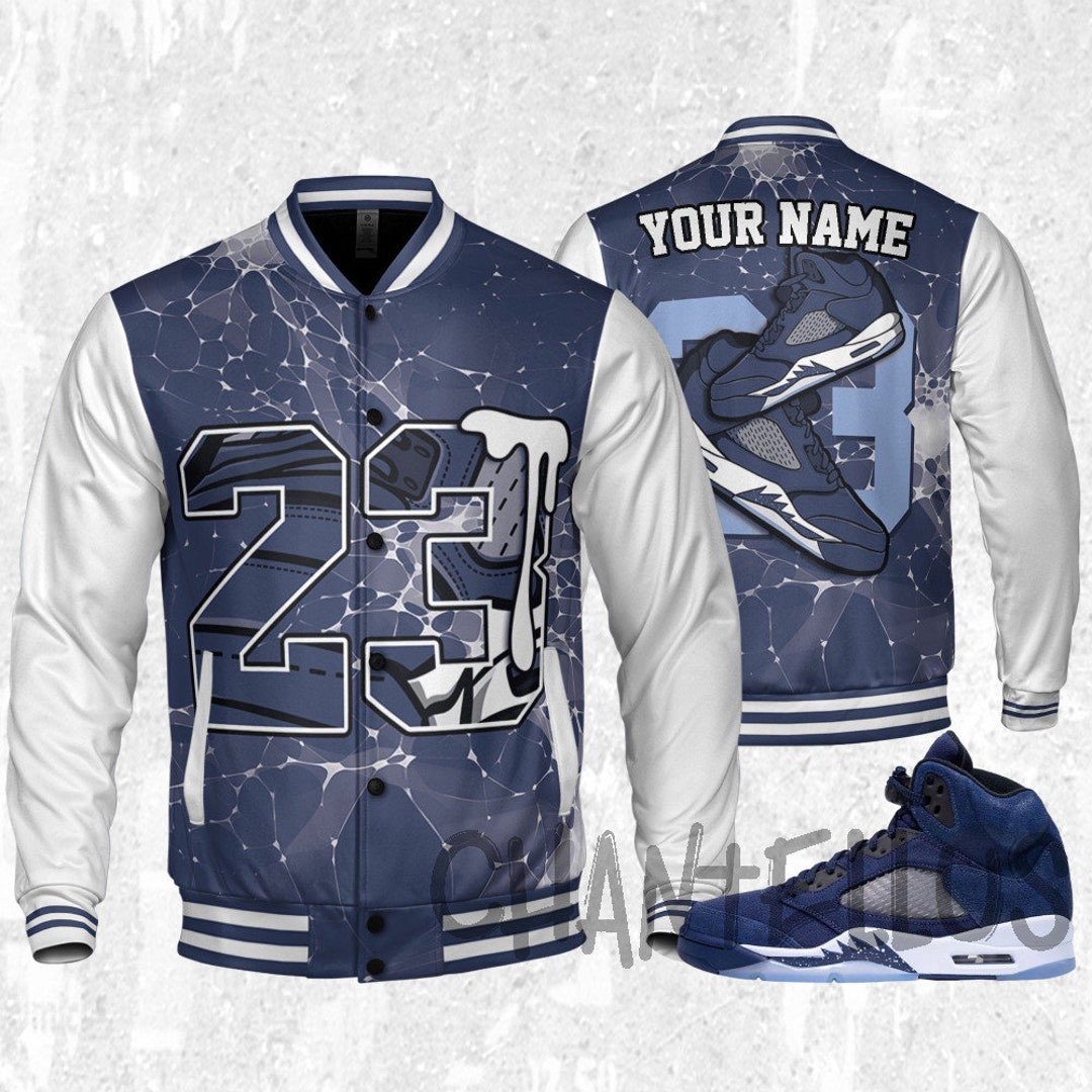 Custom AJ 5 Midnight Navy Varsity Jacket ,23 Sneaker Varsity, Baseball ...