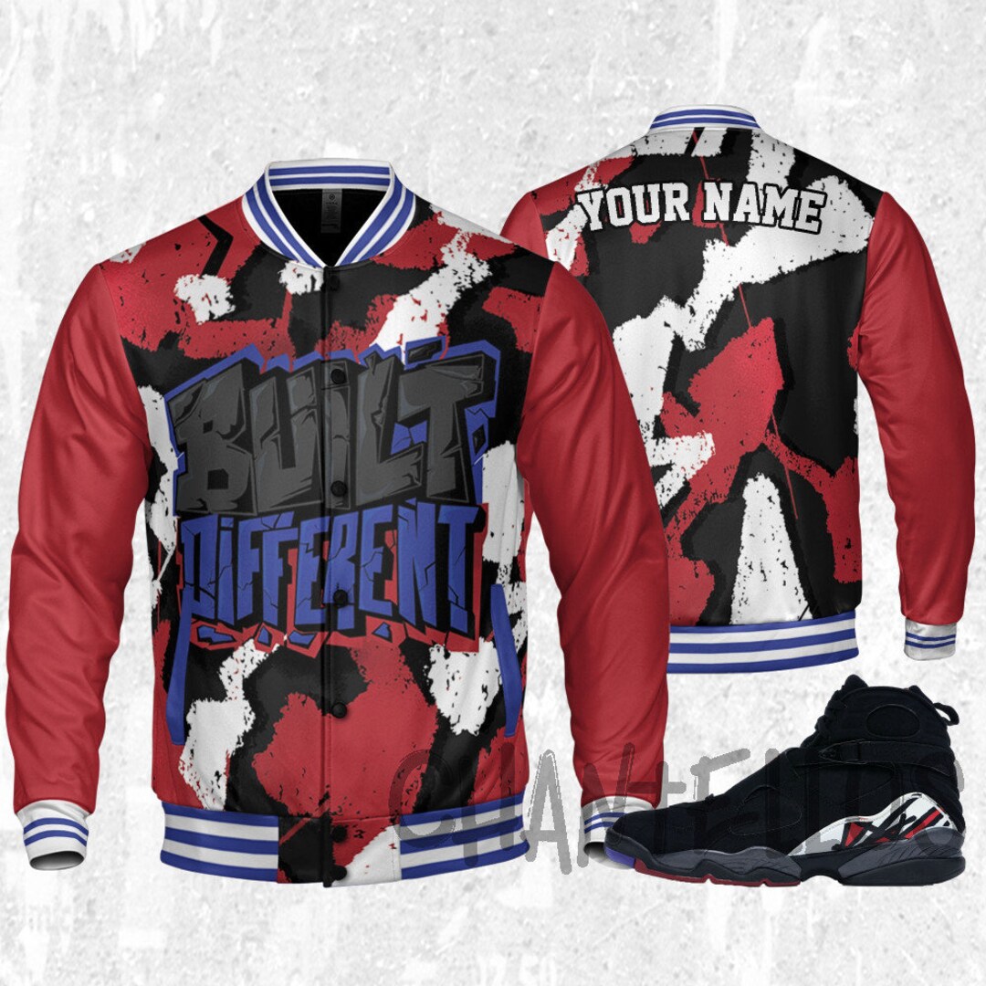 Custom Built Different 3D Broken Varsity Jacket Match AJ 8 Playoffs ...