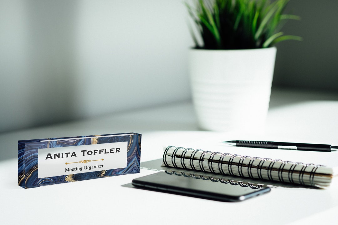 Desk Name Plate Blue Marble Name Plate for Desk Blue and - Etsy UK