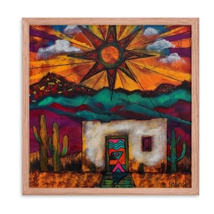 Santa Fe Desert Print: Geometric Patterns Zia Sun Symbol, Southwest Art ...