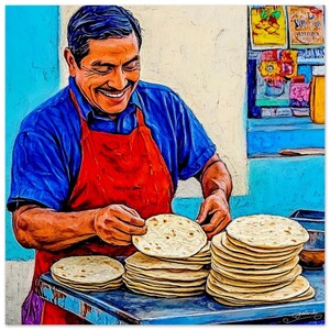 El Salvador Painting Print - Man Making Tortillas Pupusas Art ...