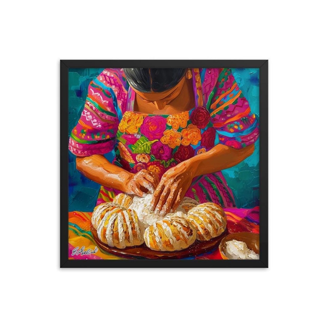 Framed Traditional Bread Making Art Print Colorful Mexican Baker Scene ...