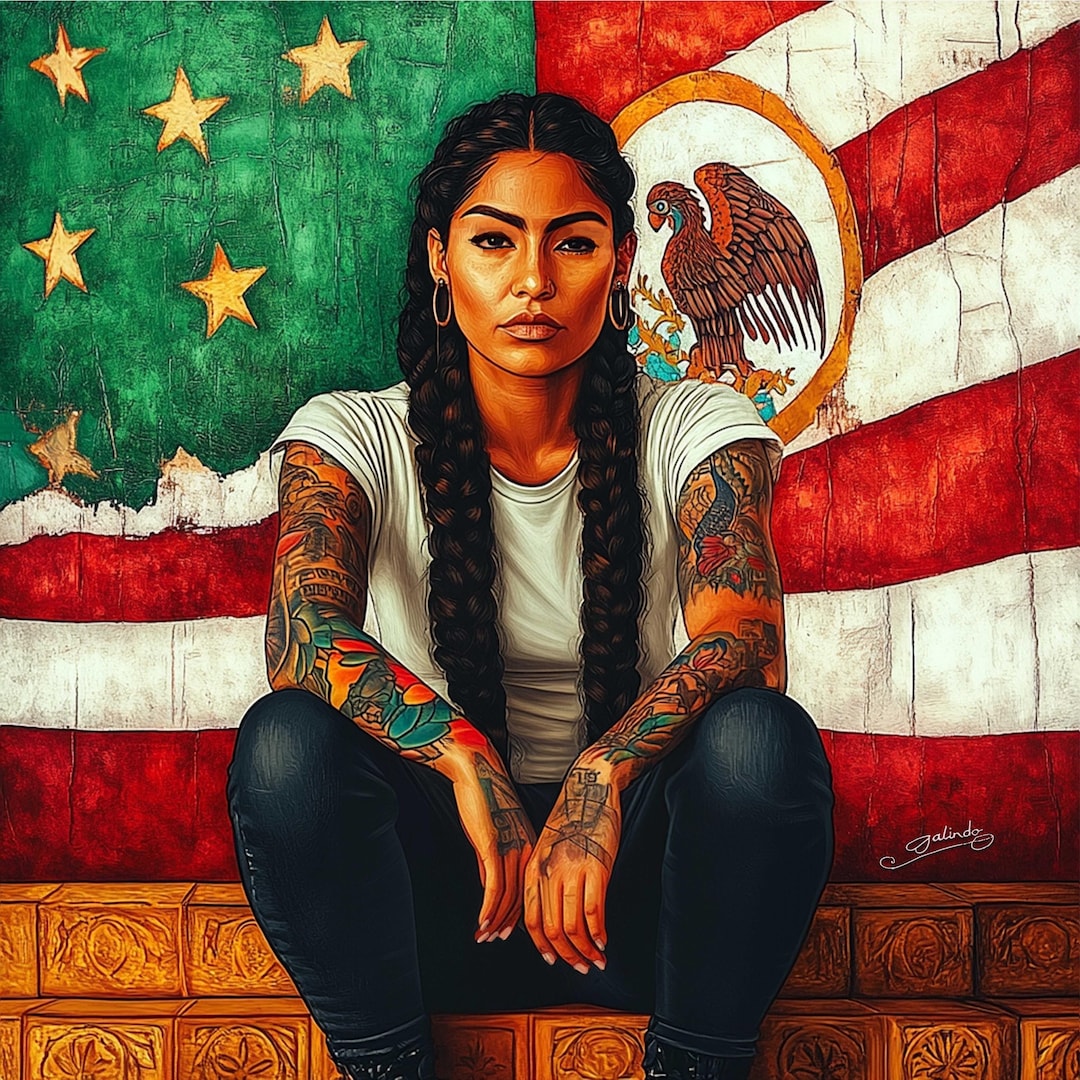 Latinx Identity Border Print Chicana Art Mexican American Identity ...