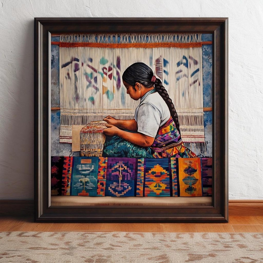 Indigenous Weaver at Loom - Mexican Folk Art Painting of Guatemalan ...