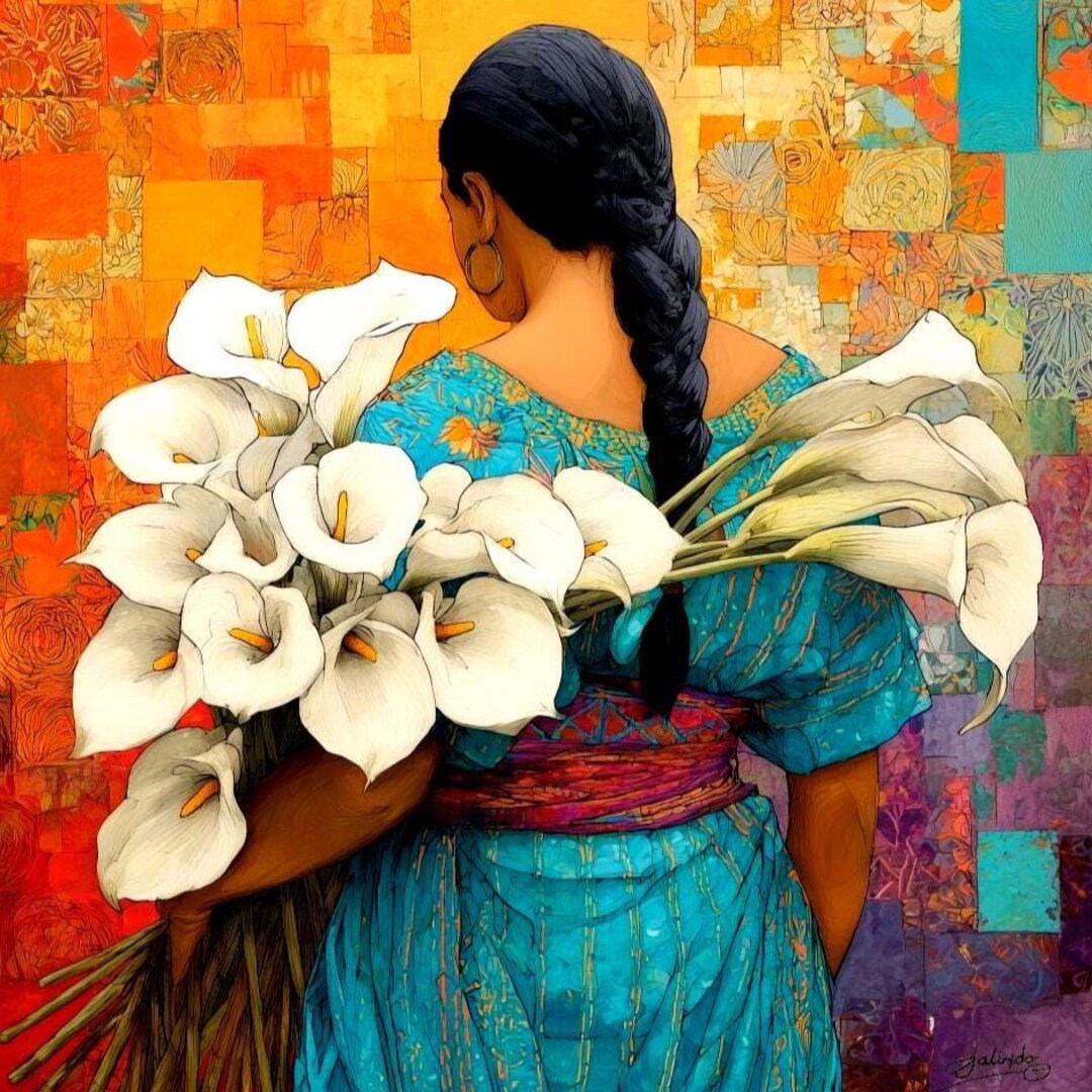 Frida Kahlo Inspired Floral Art Print: Mexican Folk Art Woman With ...